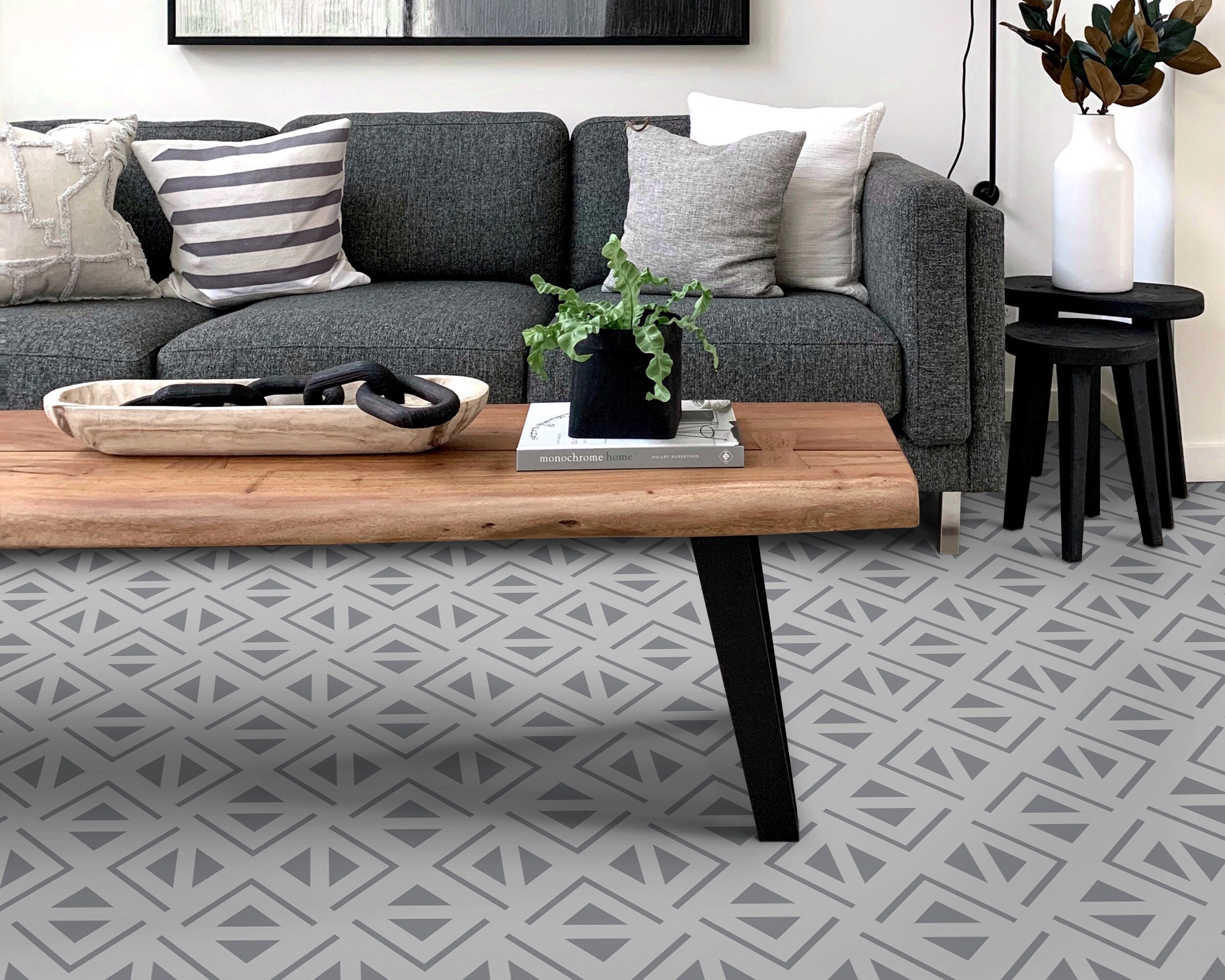 Geometry Triangles Form Vinyl Flooring, Beige Luxury Flooring, Gray ...