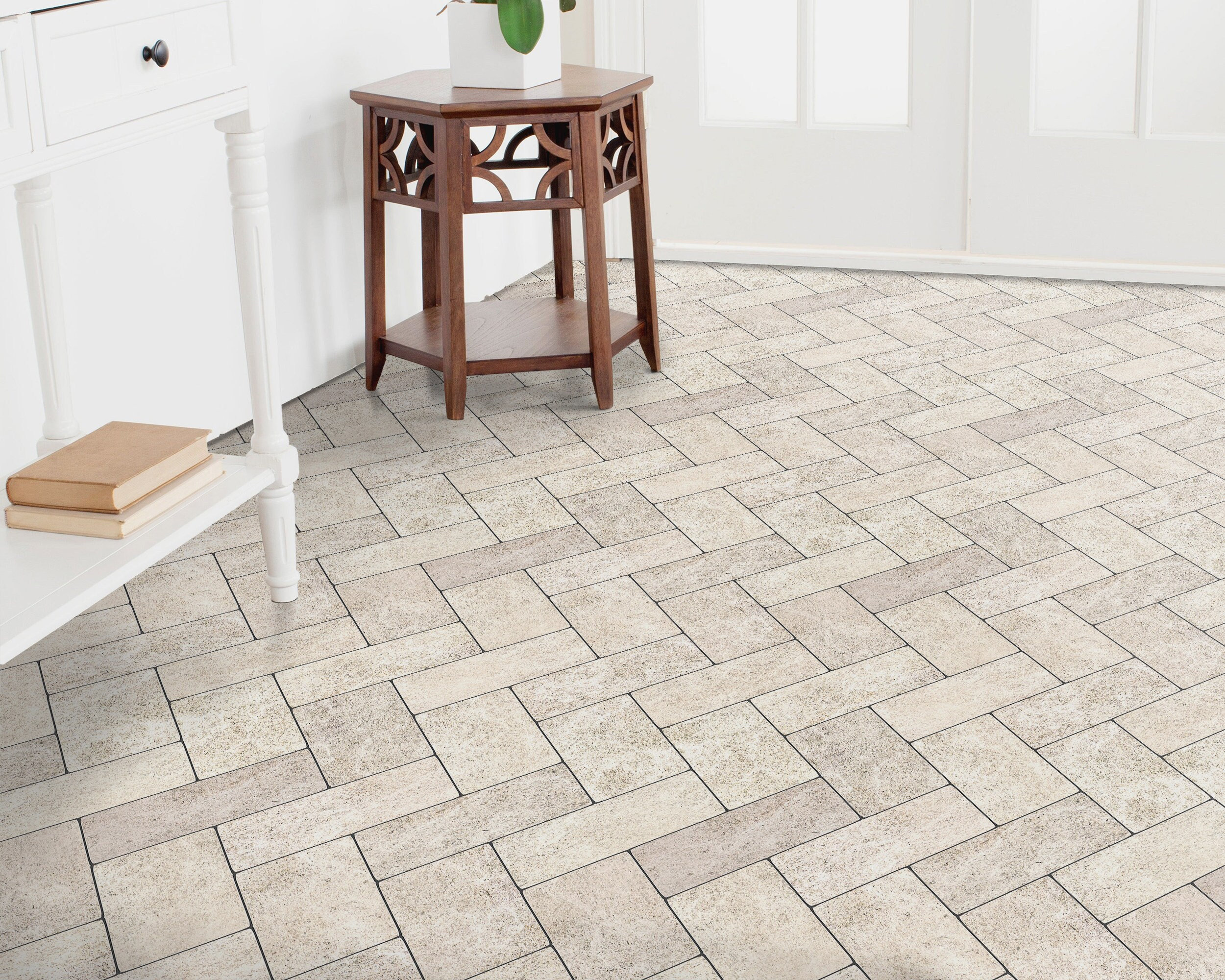 Porcelain Texture Parquet Herringbone Vinyl Flooring, Beige Luxury ...