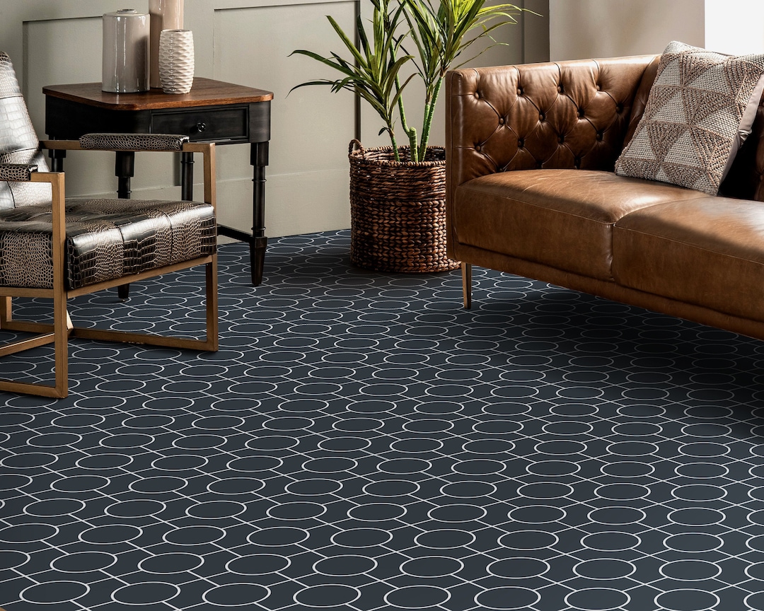 Circle Geometric Pattern Vinyl Flooring, Gray Sheet Vinyl Flooring ...
