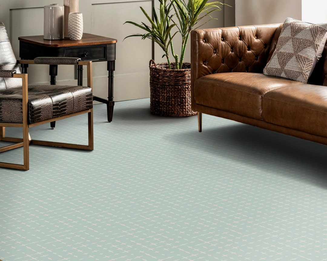 Cross Retro Minimalist Print Vinyl Flooring, Blue Sheet Vinyl Flooring ...