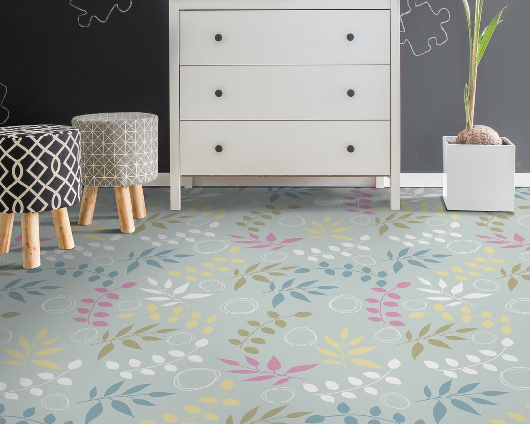 Cartoon Flat Soft Pattern Vinyl Flooring, Blue Retro Floor Art, Pink ...