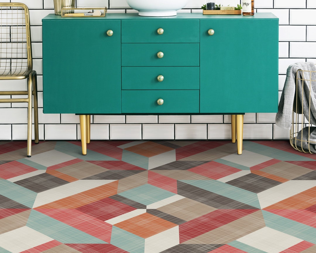 Texture Patchwork Material Vinyl Flooring, Red Luxury Flooring, Beige ...