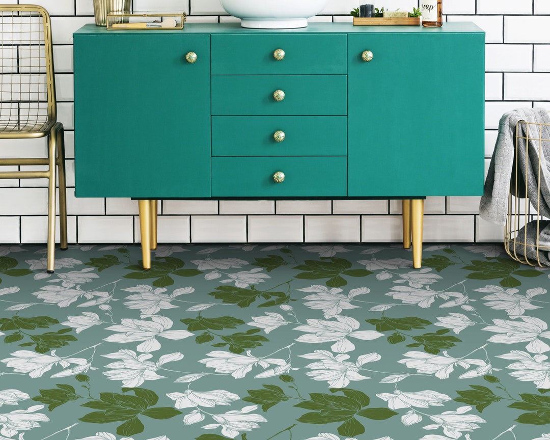 Spring Organic Garden Vinyl Flooring, Green Flooring Linoleum, White ...