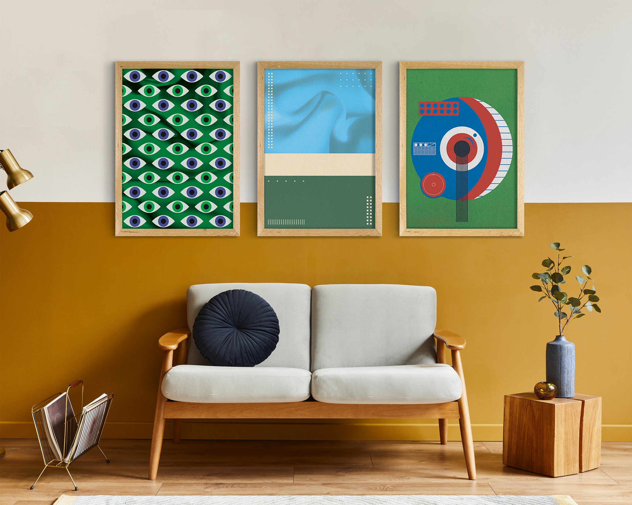 Set of 3 Posters, Green Bauhaus Poster, Green Print, Blue Wall Art ...