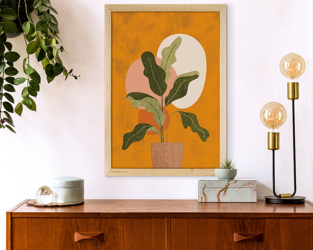 Green Plant Orange Bg Poster, Orange Art Print, Green Print, Plants ...