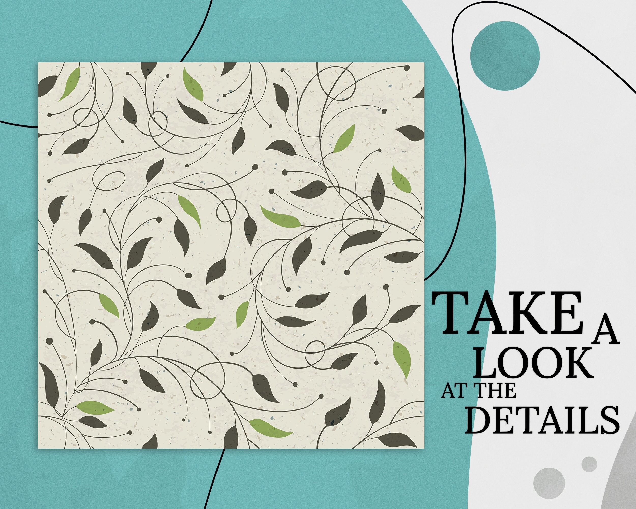 Winding Vegetative Leafy Motif Vinyl Flooring, Beige Abstract Decor ...