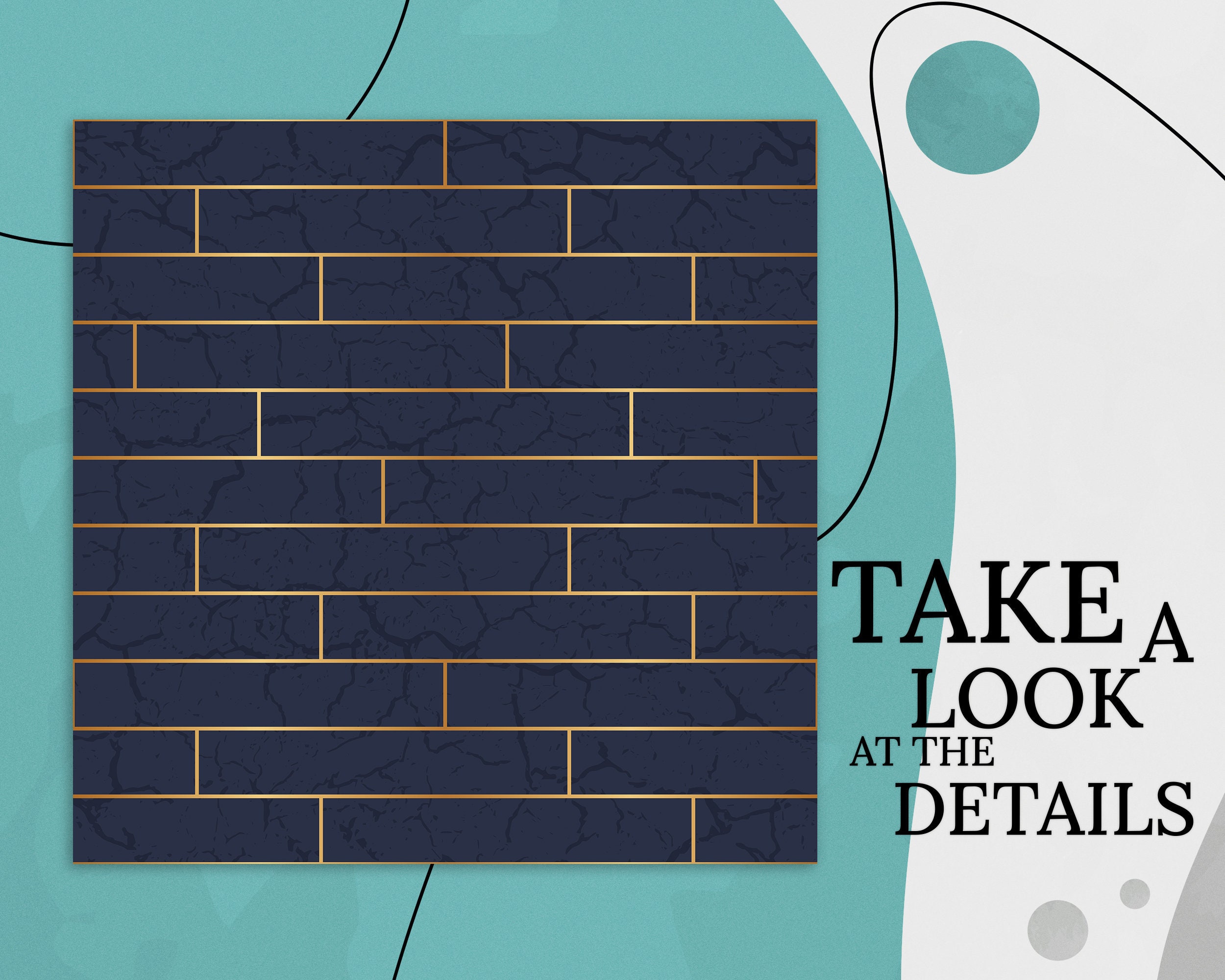 Loft Art Deco Bricks Style Vinyl Flooring, Blue Linoleum in Roll, Gold ...
