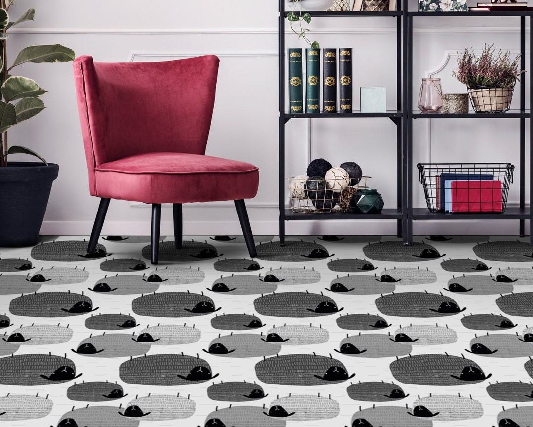 Flat Lineart Sheeps Vinyl Flooring, Gray Ideas for Work, White Vivid ...