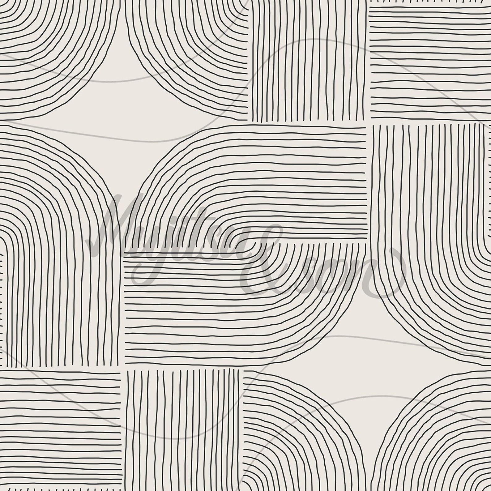 Boho Minimalist Lines Vinyl Flooring, Cream Retro Floor Art, Black ...