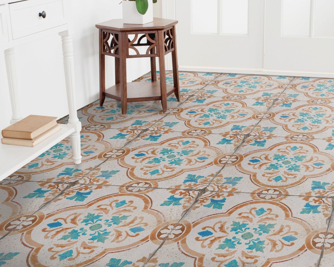 Oldtown Spanish Tiles Vinyl Flooring, Orange Baby Shower Ideas, Blue ...