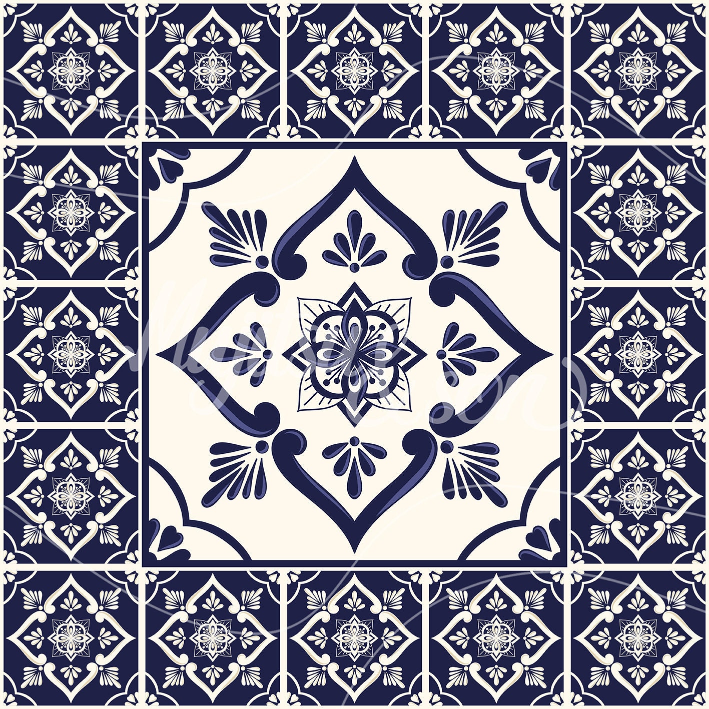 Patchwork Azulejos Tiles Ocean Colors Vinyl Flooring, White Non Toxic ...