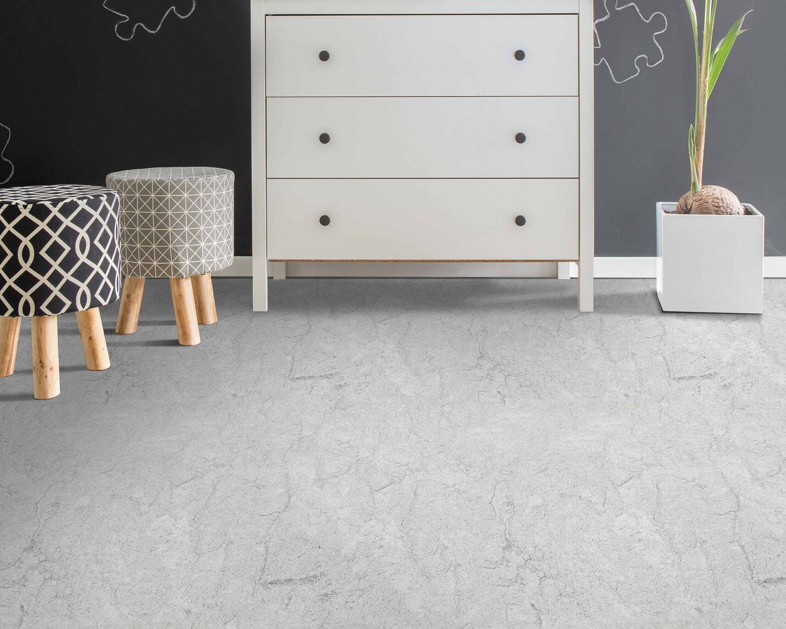 Cemental Form Vinyl Flooring, White Art Floor, Gray Custom Flooring ...