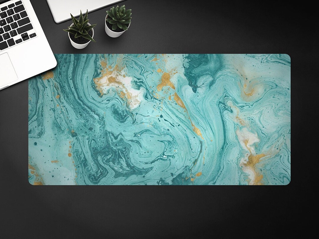 Turquoise Marble Desk Pad, Keyboard Pad, Desktop Blotter, Furniture ...