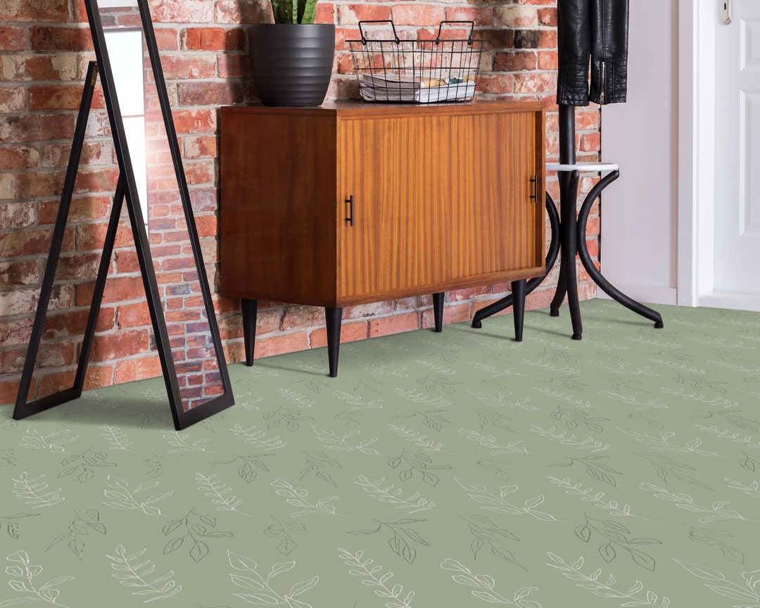 Cartoon Outline Soft Pattern Vinyl Flooring, Green Retro Floor Cover ...