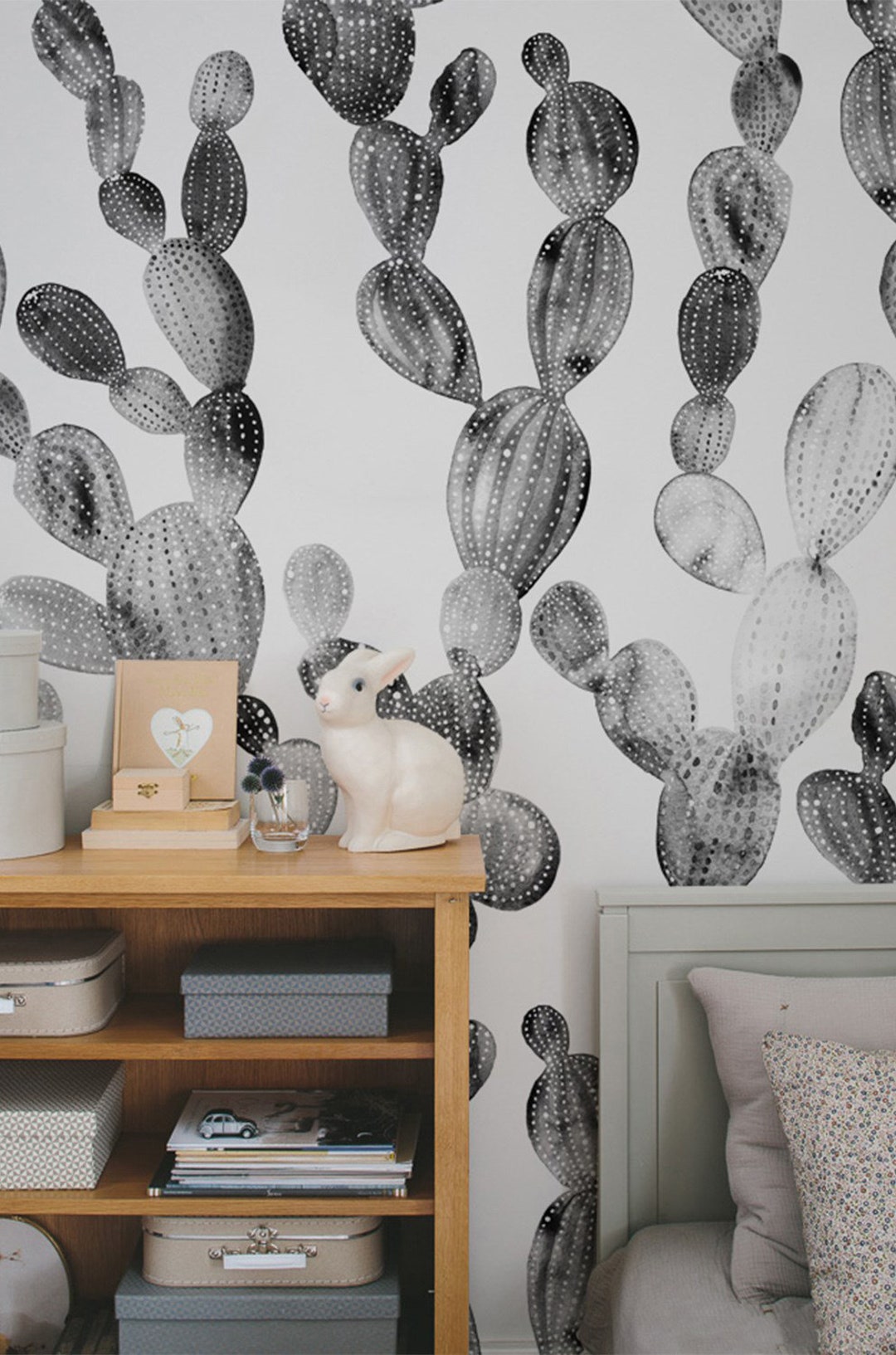 Cactus Wallpaper - Black and White Removable Wallpaper, Cactus Wall ...
