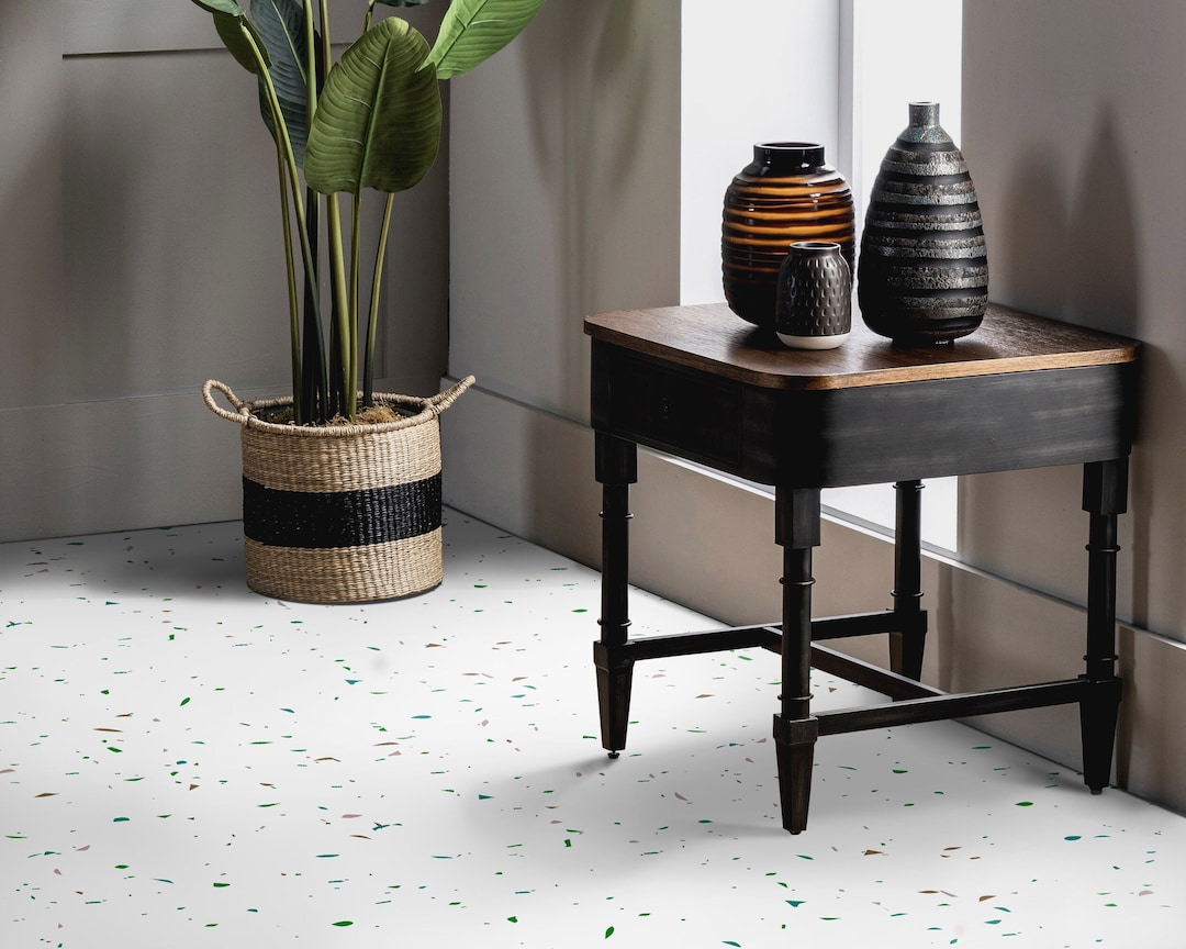 Little Stony Shapes Vinyl Flooring, White Flooring Linoleum, Green ...