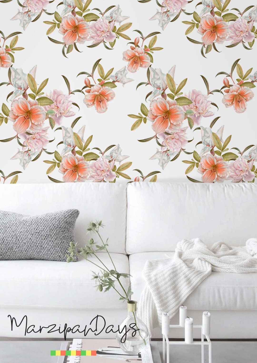 Spring Floral Wall Mural - Removable Wallpaper, Floral Wallpapers ...