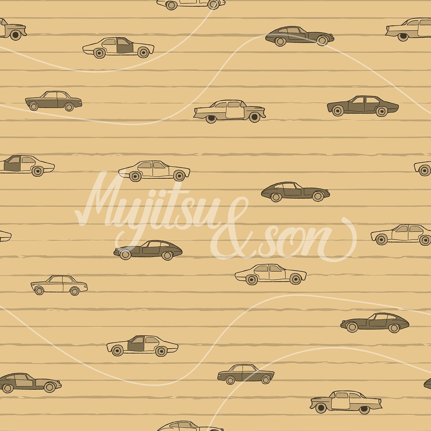 Retro Vibes Old Cars Vinyl Flooring, Yellow Floor Protector, Gray ...