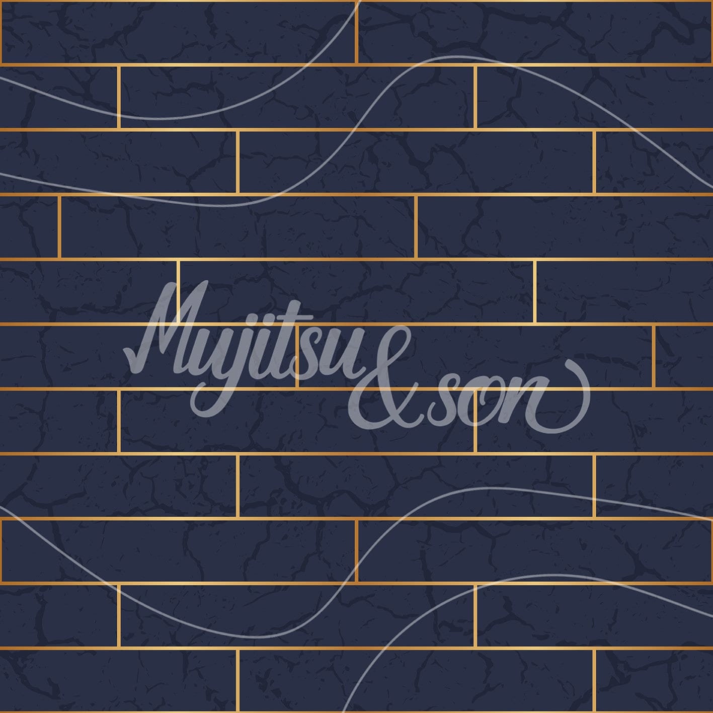 Loft Art Deco Bricks Style Vinyl Flooring, Blue Linoleum in Roll, Gold ...