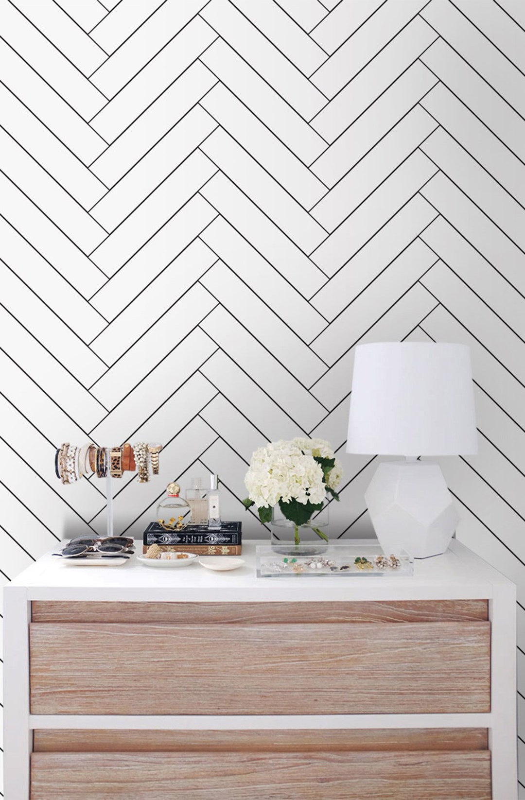 Herringbone Pattern Wallpaper - Black and White Minimalist Wallpaper ...