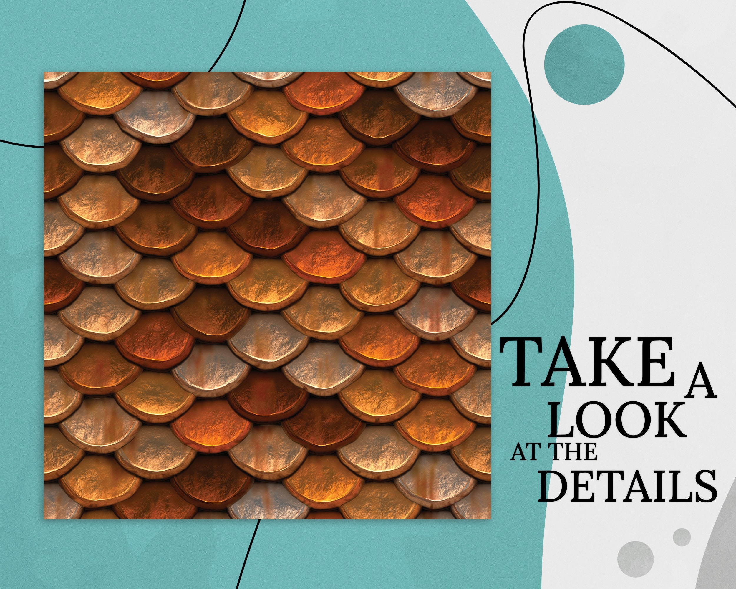 Amber Fish Scale Shapes Vinyl Flooring, Orange Linoleum in Roll, Copper ...