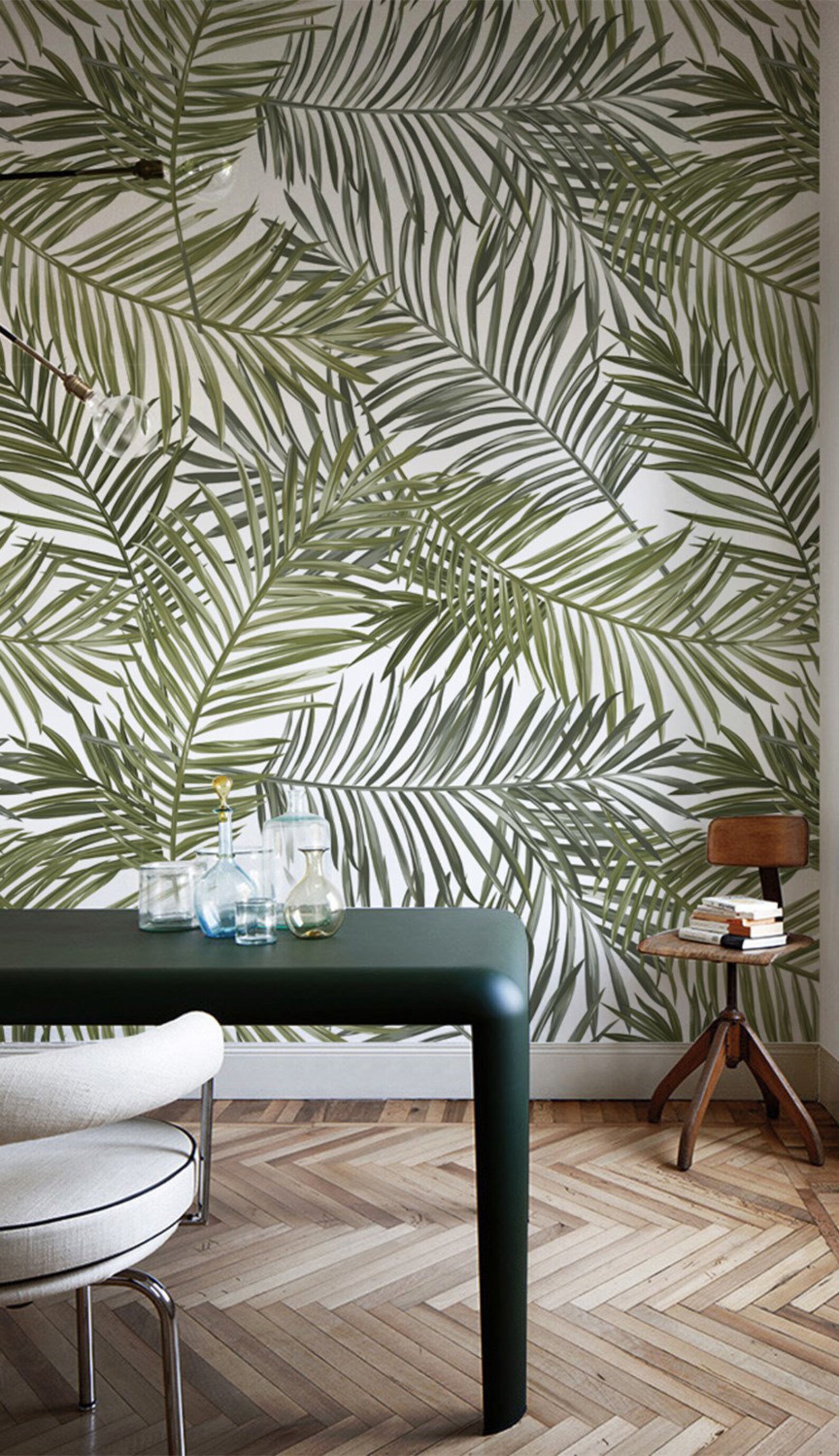 Muted Palm Leaves Wallpaper - Leaf Wall Mural, Palms, Palm Wall Art ...
