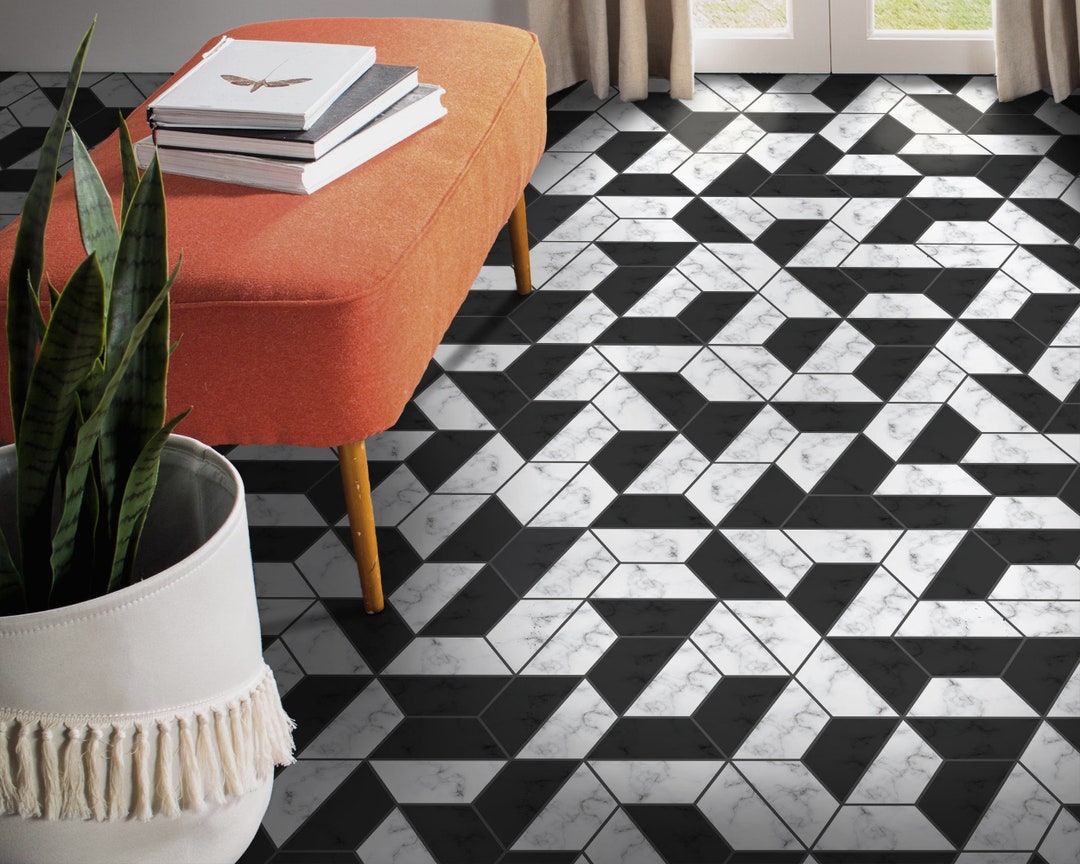 Abstract Marble Geometric Vinyl Flooring, Black Sheet Vinyl Flooring ...