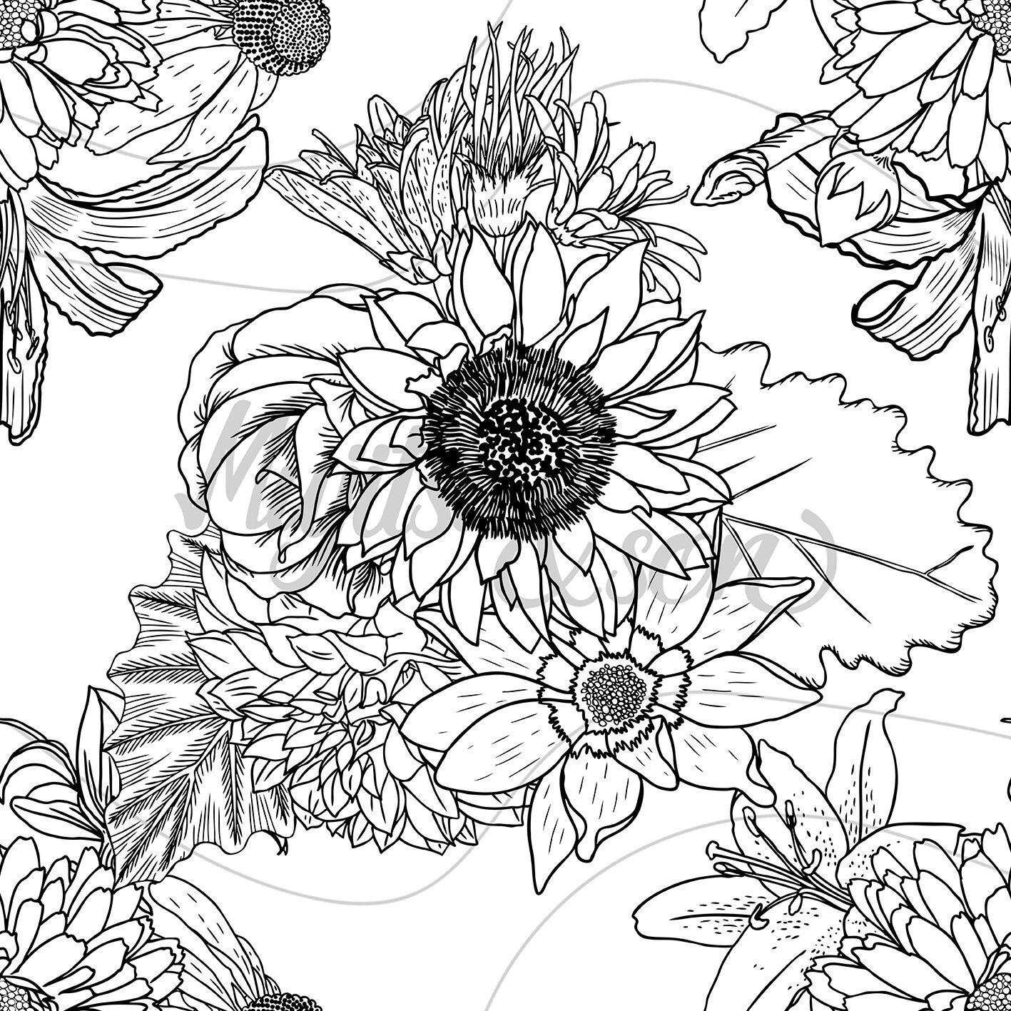 Outline Black Pen Art Vinyl Flooring, White Sheet Vinyl Flooring, Black ...