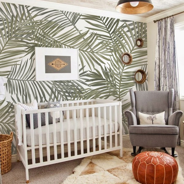 Muted Palm Leaf Wallpaper - Etsy