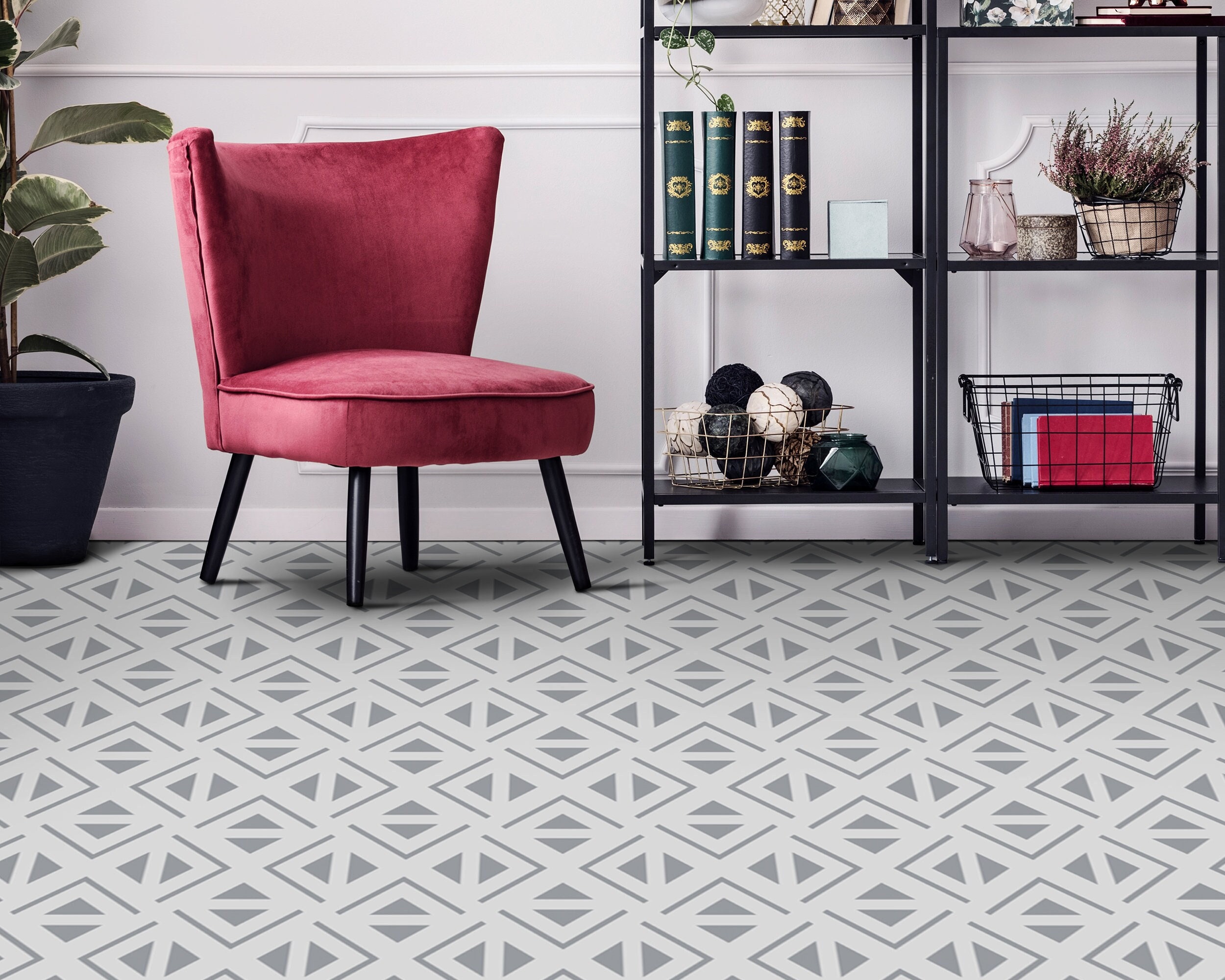 Geometry Triangles Form Vinyl Flooring, Beige Luxury Flooring, Gray ...