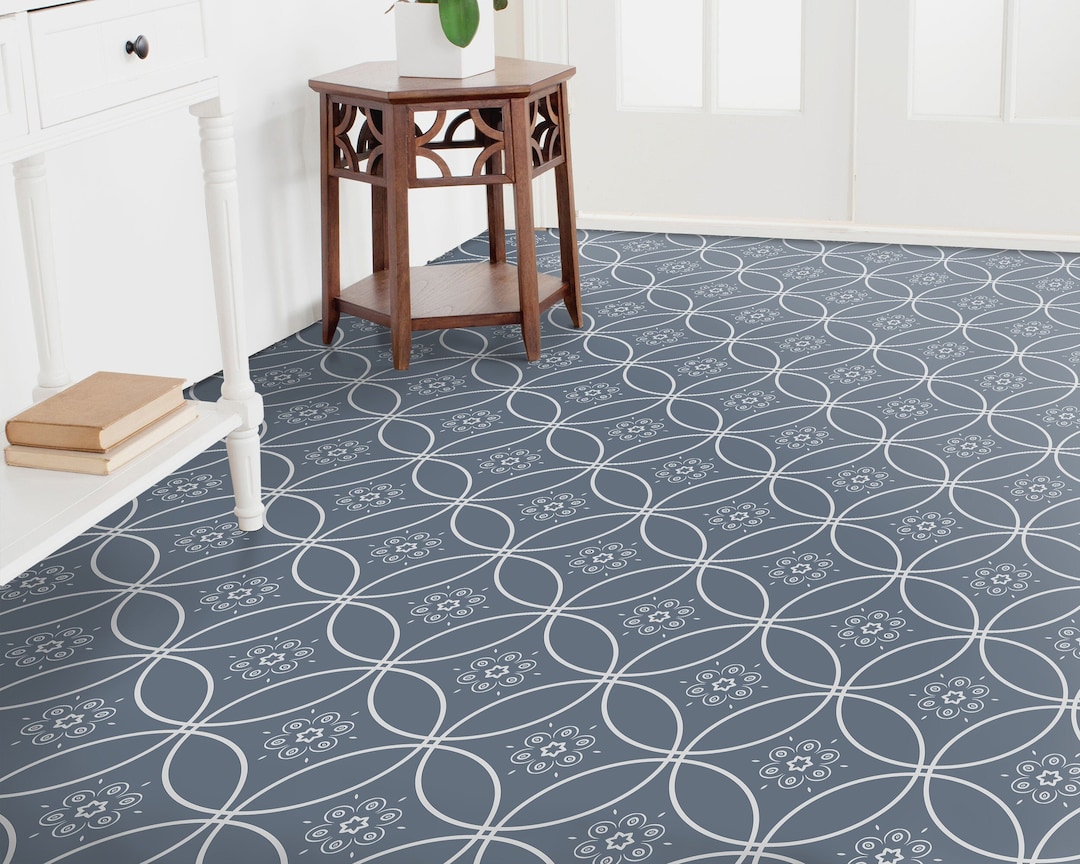 Ornamental Rings Outline Vinyl Flooring, Gray Flooring Linoleum, White ...