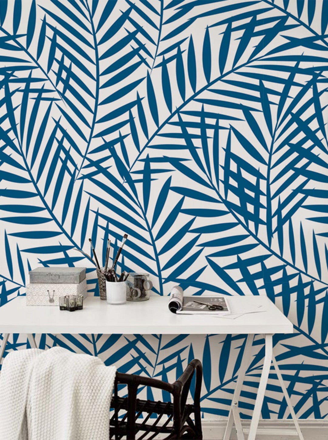 Blue Tropical Watercolor Feather Removable Wallpaper - Contemporary ...