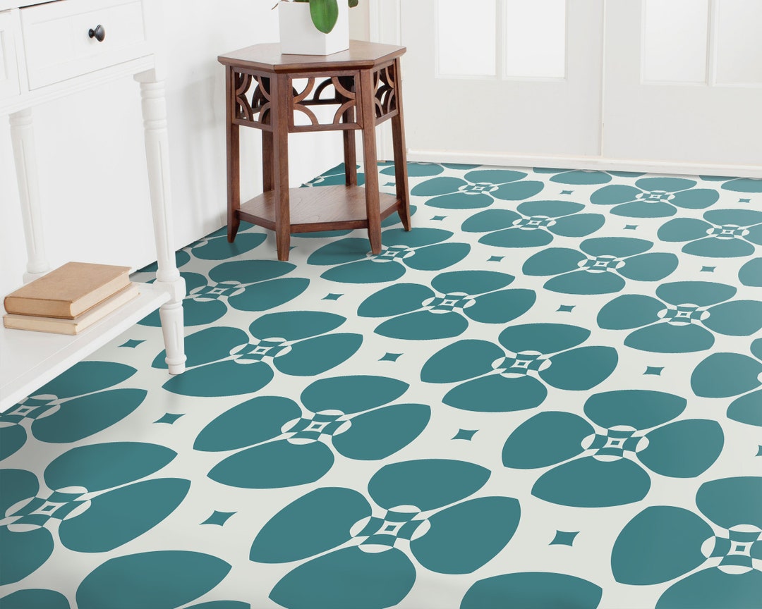 Pansy Flowers Pattern Vinyl Flooring, Blue Luxury Flooring, White ...