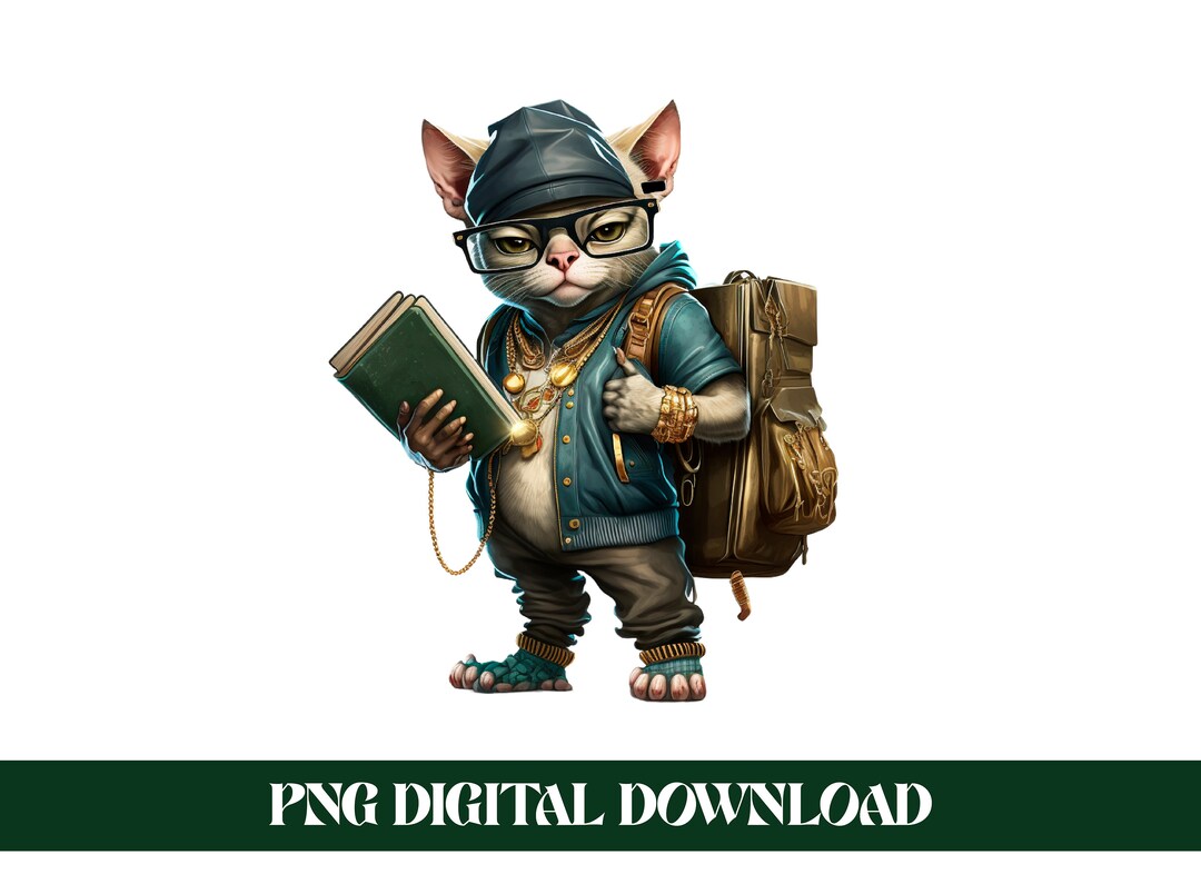 Stylish Scholar Cat the Stylish Cat With Beanie and Book A - Etsy