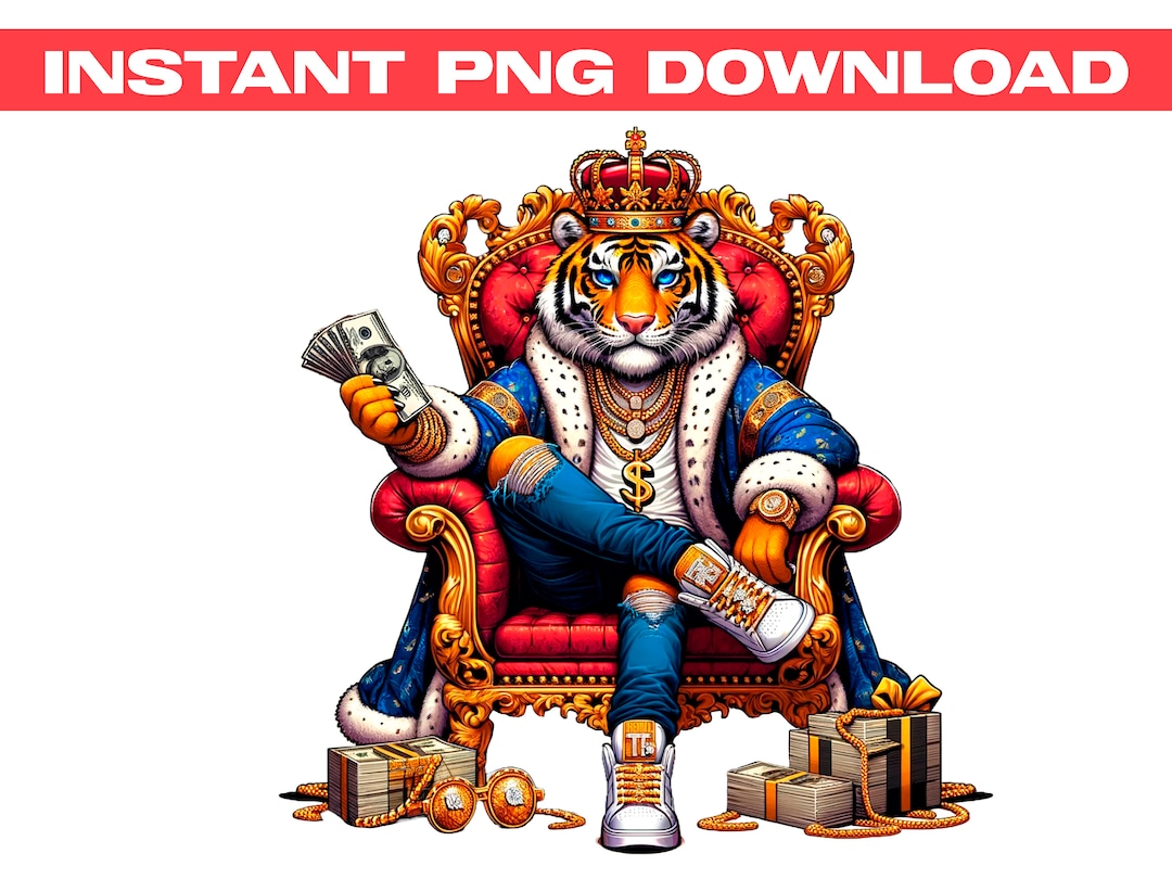 Royal Tiger King With Crown and Gold Chains Wealthy Feline PNG Download ...