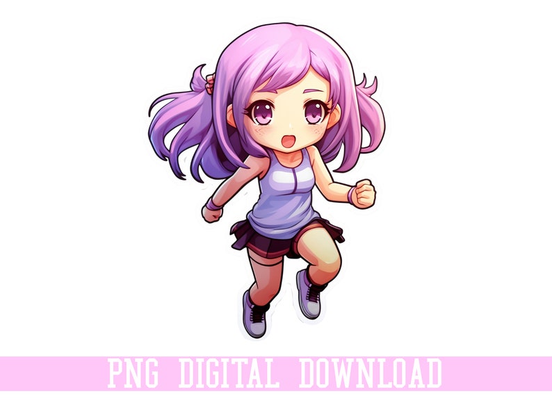 Dynamic Running Anime Girl Kawaii Digital Art Print for Anime ...