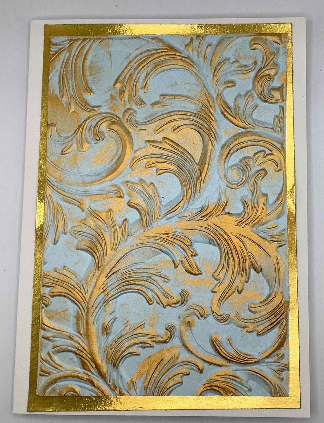 Gold and Blue Embossed Card - Etsy
