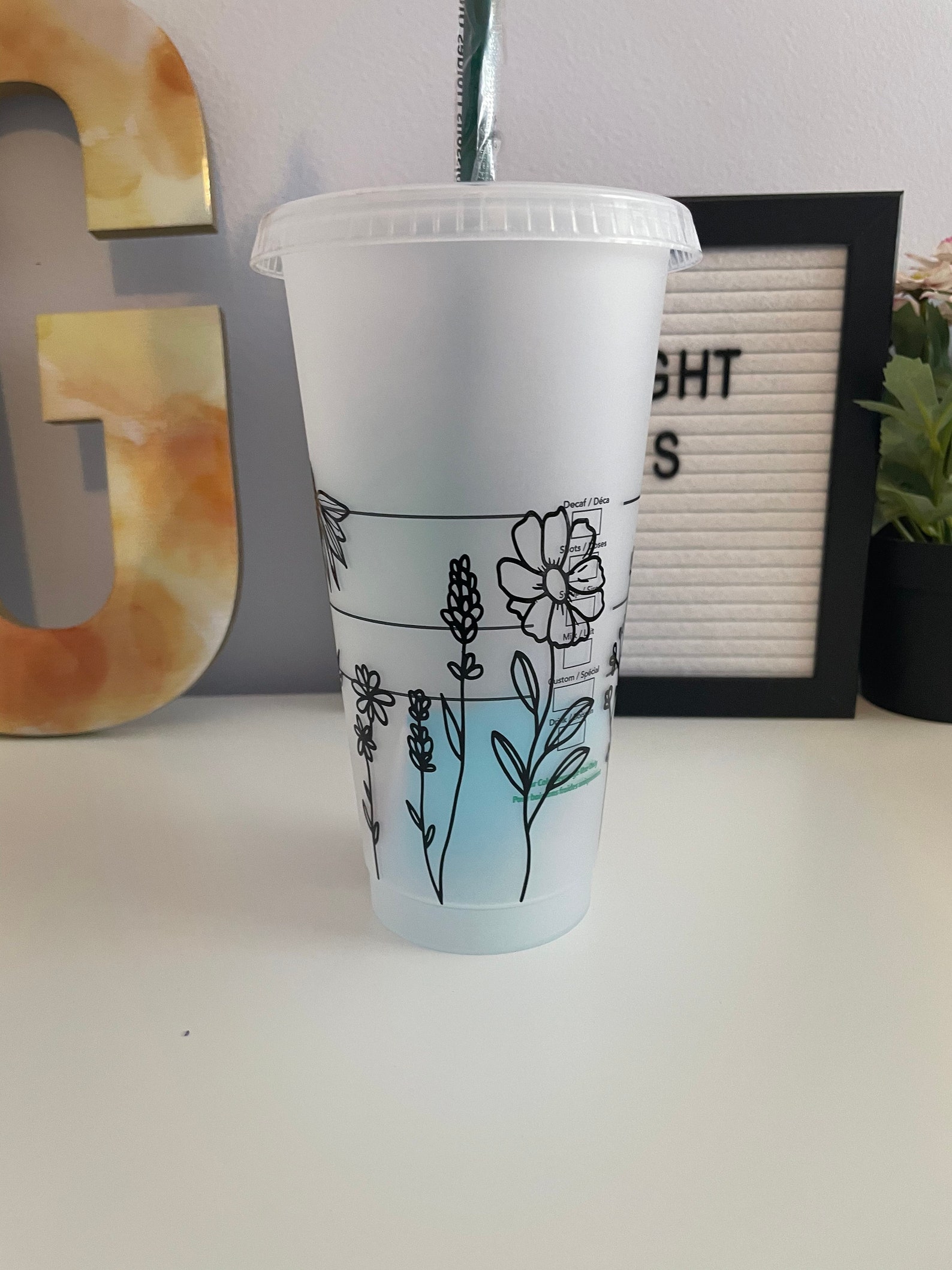 Floral Starbucks cold cup Starbucks cold cup with flowers | Etsy