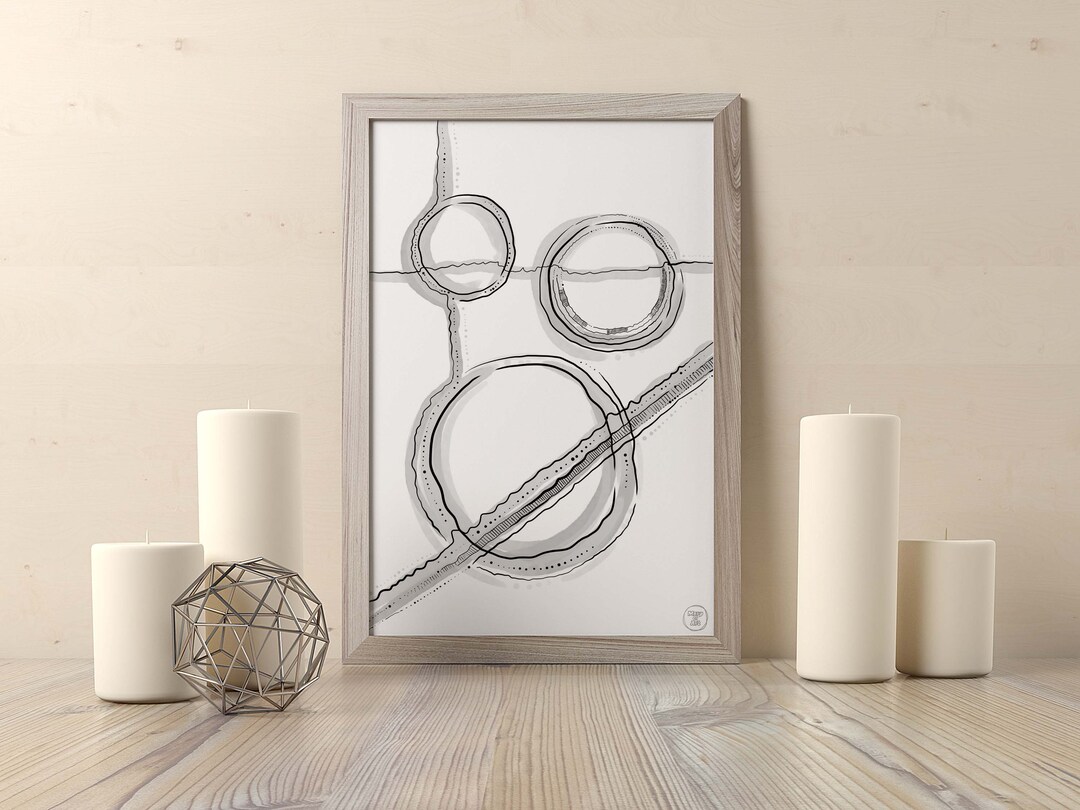 Minimalist 3 Circles Line Art Abstract Geometric Freehand Digital ...