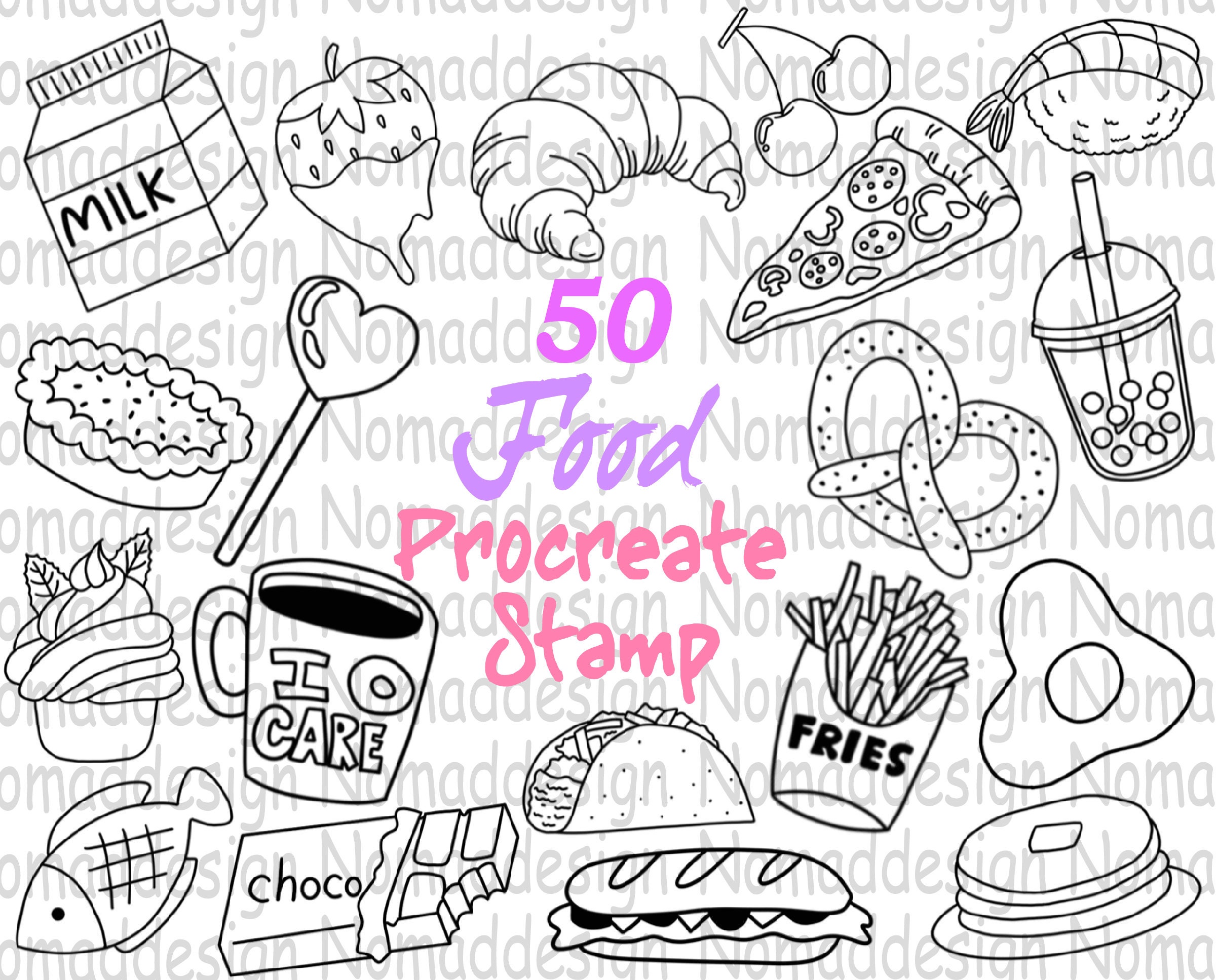 50 Food Procreate Stamp - Food Procreate Brushes - Food Stamp - Cute ...