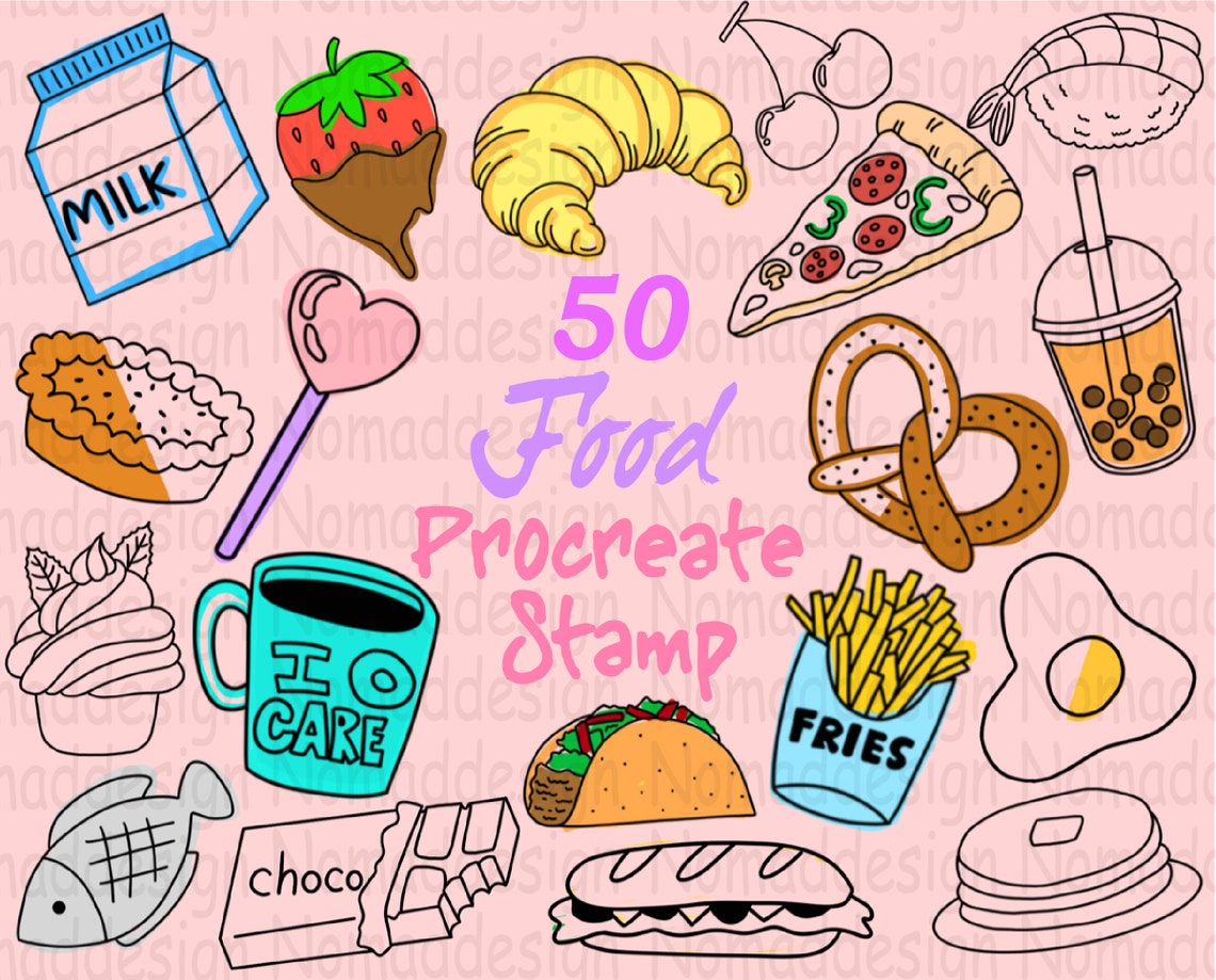 50 Food Procreate Stamp - Food Procreate Brushes - Food Stamp - Cute ...
