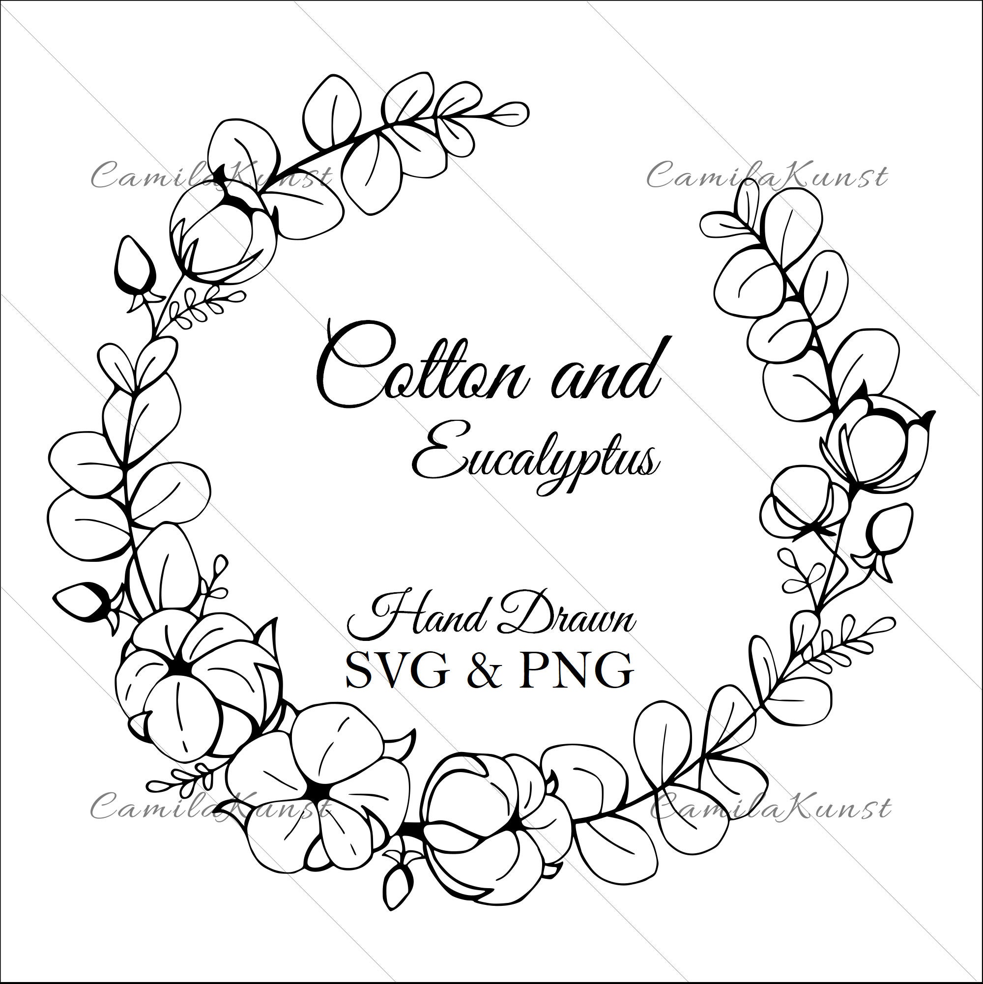 Cotton Wreath SVG & PNG/ Flower Wreath/ Cotton/ Eucalyptus/ | Etsy