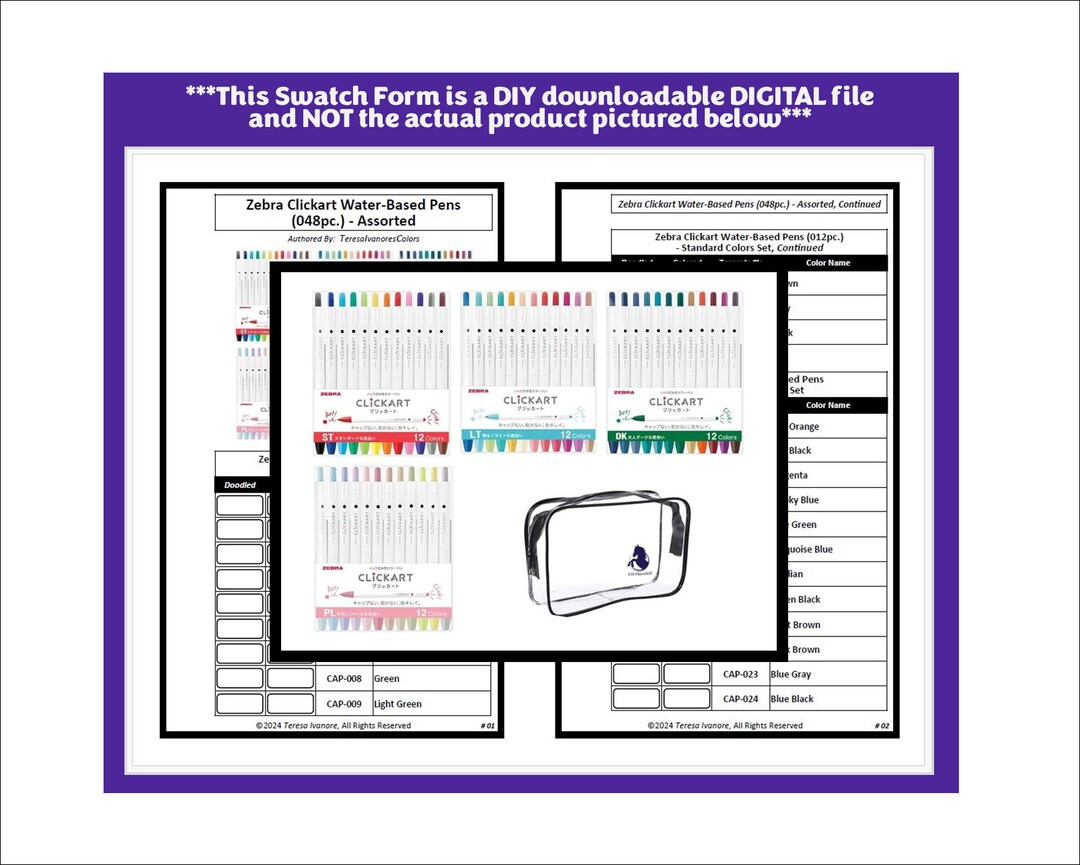 Swatch Form: Zebra Clickart Water-based Pens (048pc.) - Assorted (black ...