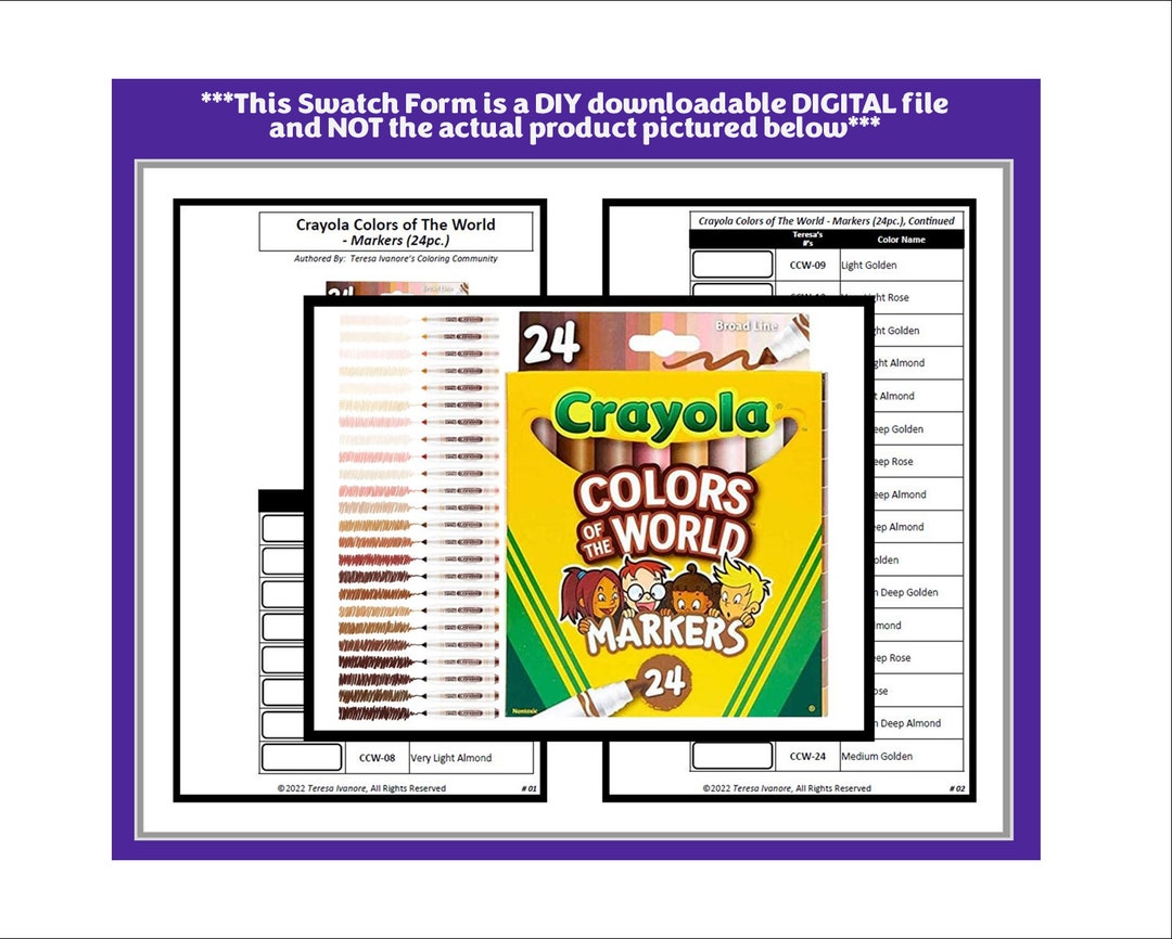 Swatch Form: Crayola Markers (024pc.) - Colors of the World (black ...