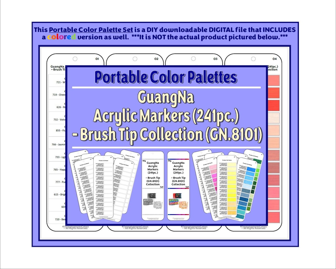 Color Palette Cards: Guangna Acrylic Markers (241pc.) Brush Tip ...