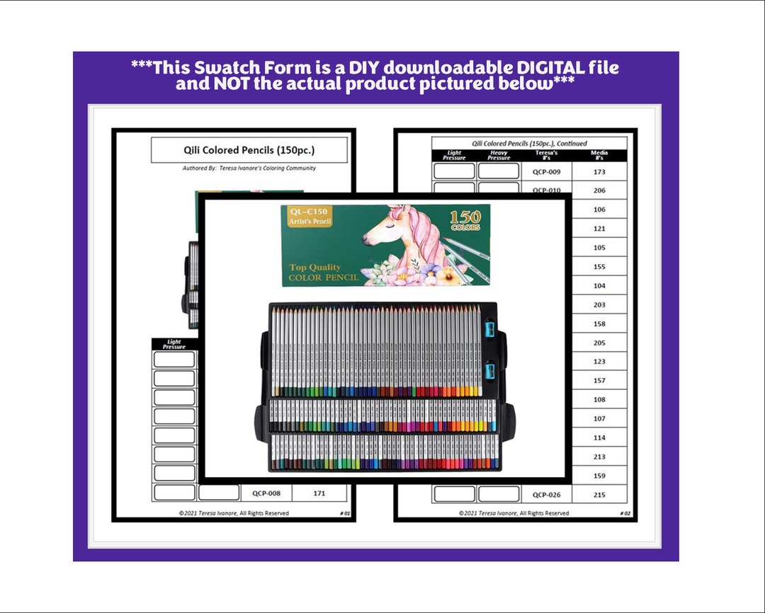 Swatch Form: Qili Colored Pencils (150pc.) (black & White Version) - Etsy
