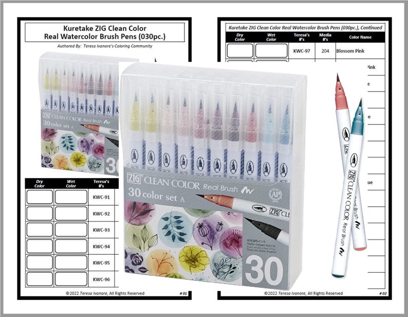 Swatch Form /color Chart For: Kuretake ZIG Clean Color Real - Etsy Canada
