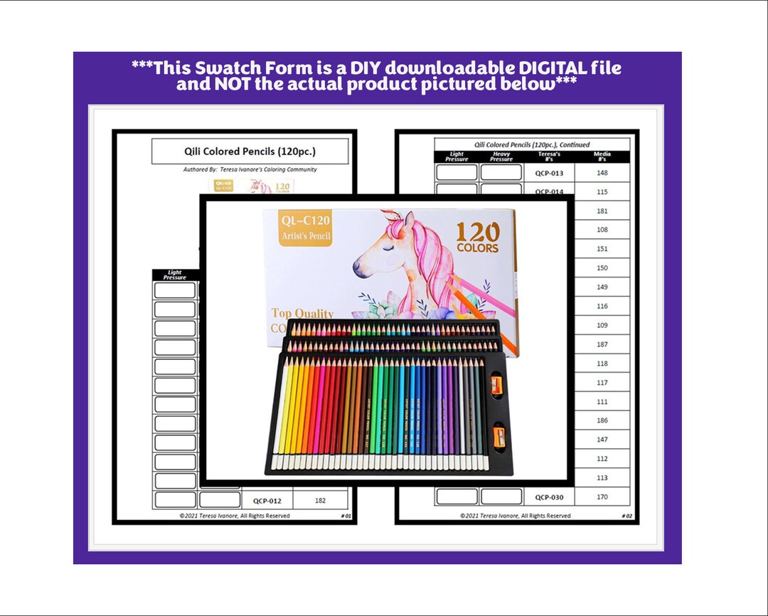 Swatch Form: Qili Colored Pencils (120pc.) (black & White Version) - Etsy