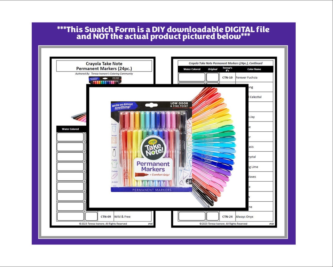 Swatch Form: Crayola Markers (024pc.) - Take Note Permanent (black ...