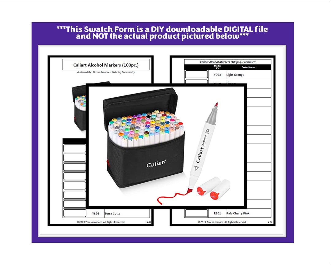 Swatch Form: Caliart Alcohol Markers (100pc.) (black & White Version ...